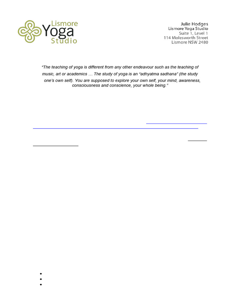 30 May Lys Iyengar Yoga Introductory Teacher Training Course Outline ...