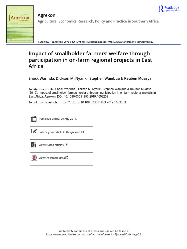 Impact of Smallholder Farmers Welfare Through Participation in On Farm ...