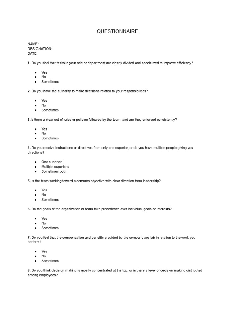 QUESTIONNAIRE 1 | PDF