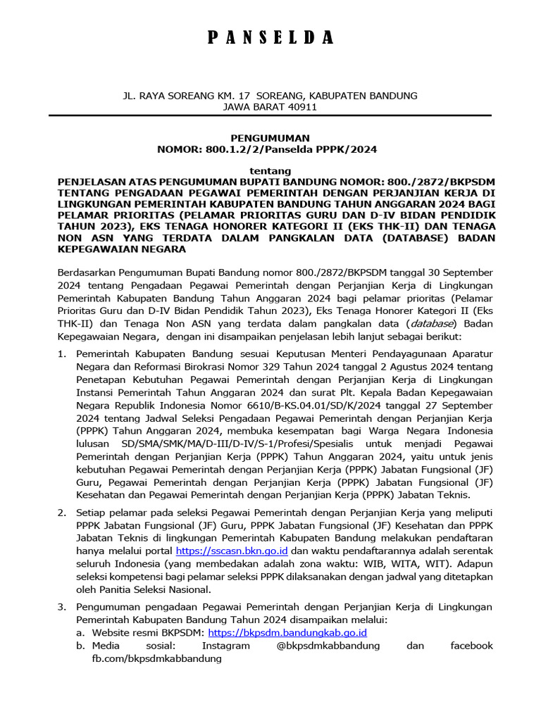 v5 Penjelasan Pengumuman Seleksi PPPK Tahun 2024 Edit 2909 | PDF