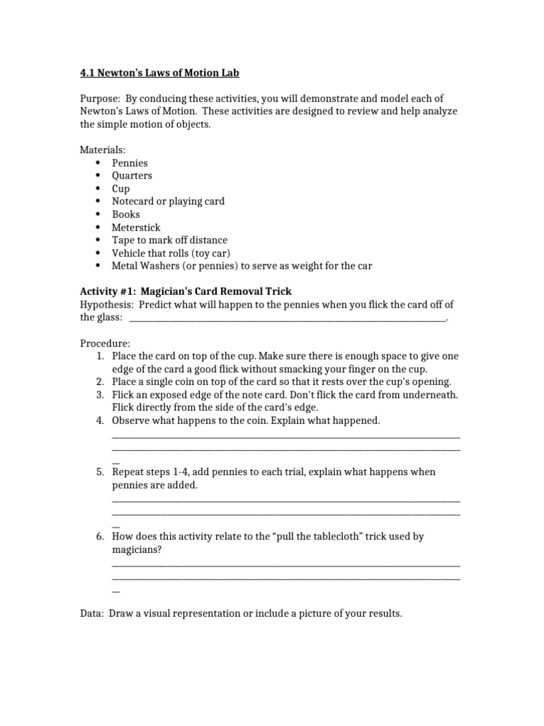 Newton's Laws of Motion Lab Activities | PDF | Mass | Force