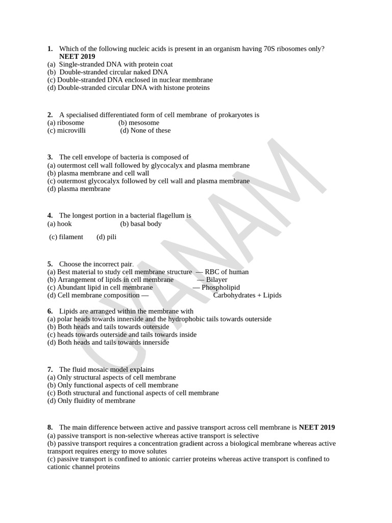 Cell Que | PDF | Cell Membrane | Cell (Biology)