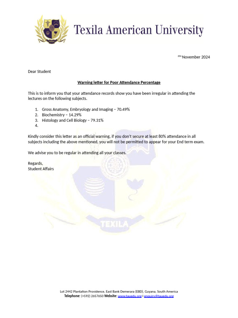 Warning Letter For Poor Attendance 5 | PDF