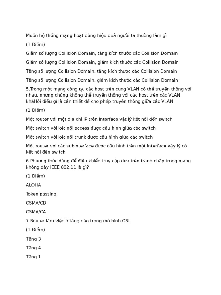 Trắc nghiệm mmt 1 | PDF