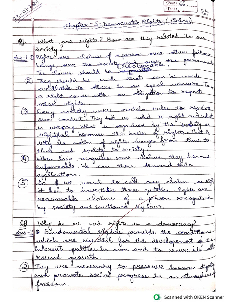 Civics. 9th. Chapter-5 Democratic Rights | PDF