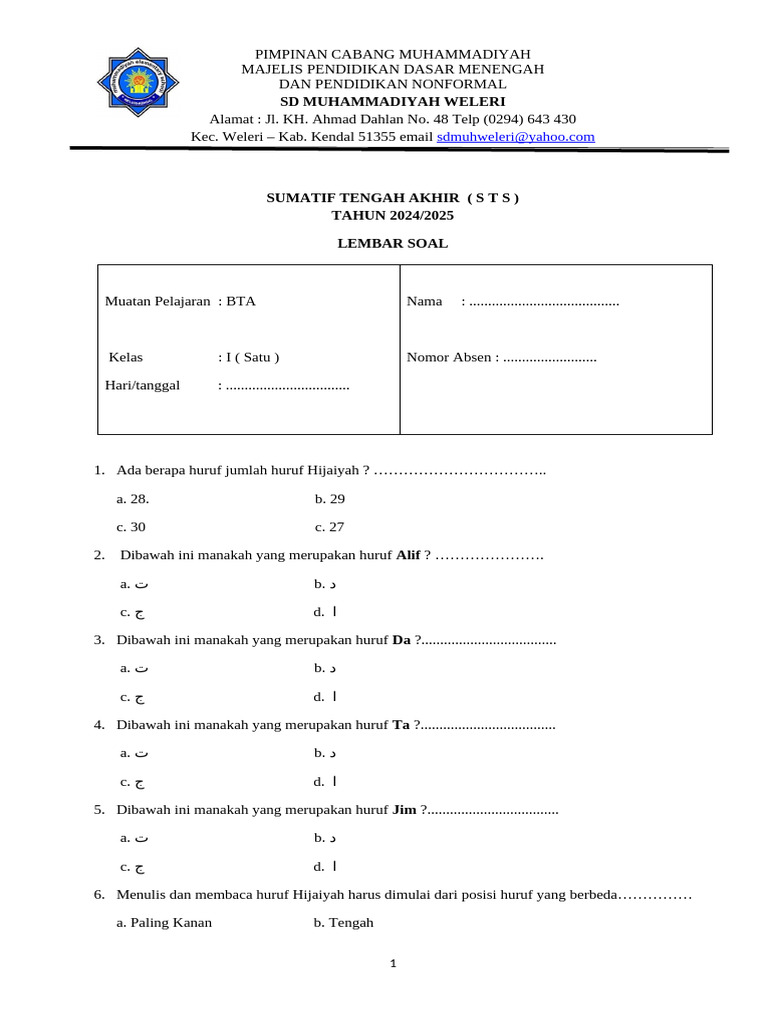 BTA Kelas 1 Reguler | PDF