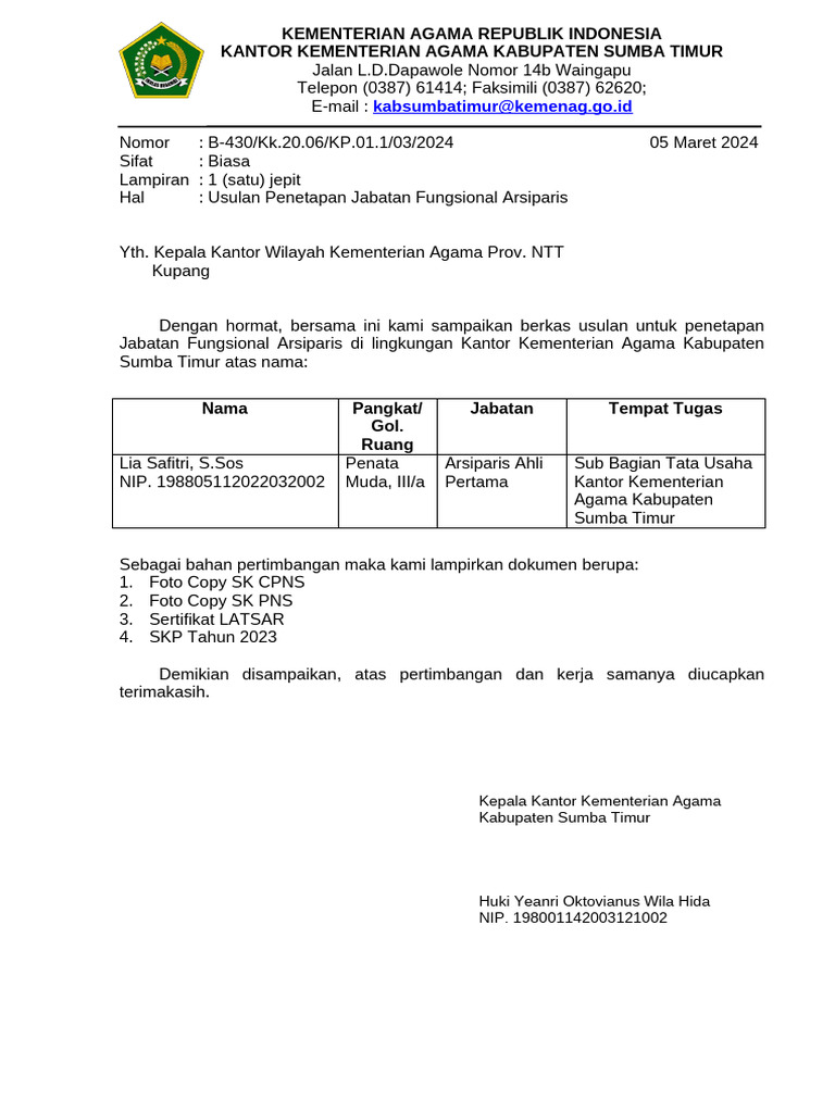 USULAN PENETAPAN JAFUNG ARSIPARIS | PDF