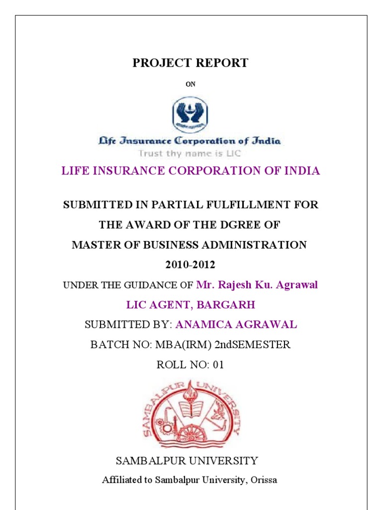 Project Report: Life Insurance Corporation of India | PDF