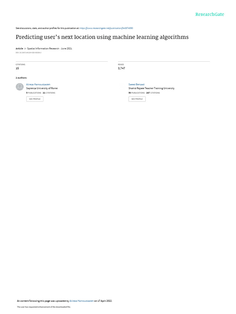 Users Next Location Prediction Using Ml Algo Pdf Support Vector Machine Machine Learning