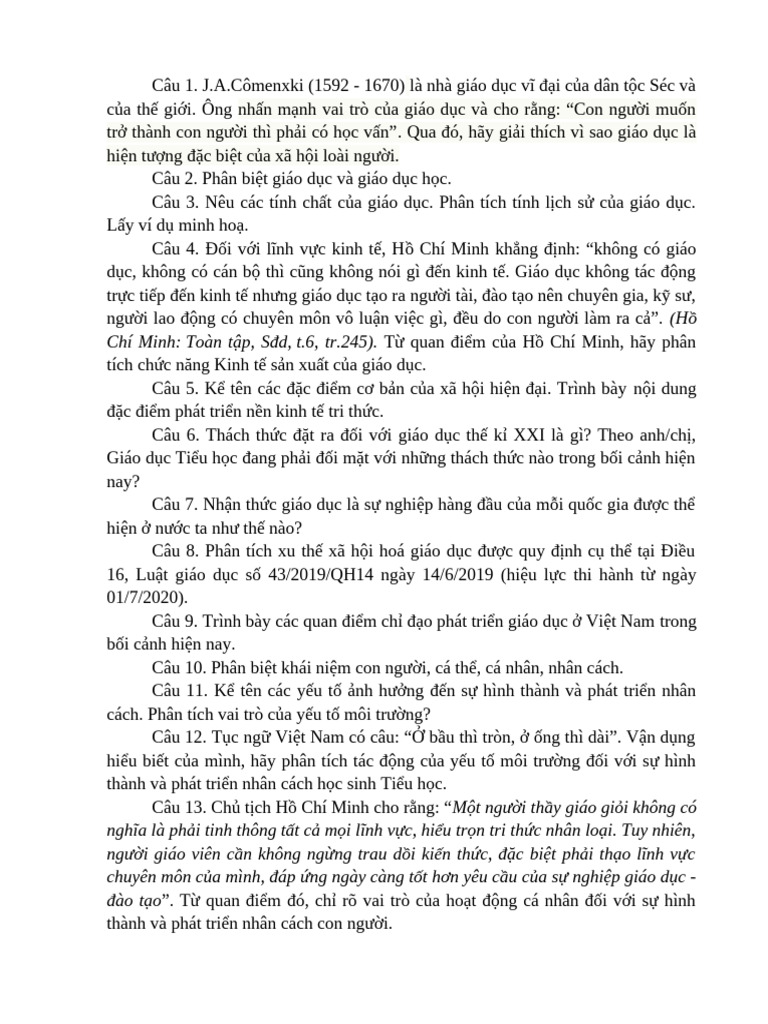 CÂU HỎI ÔN TẬP.GDH.K8.9 | PDF