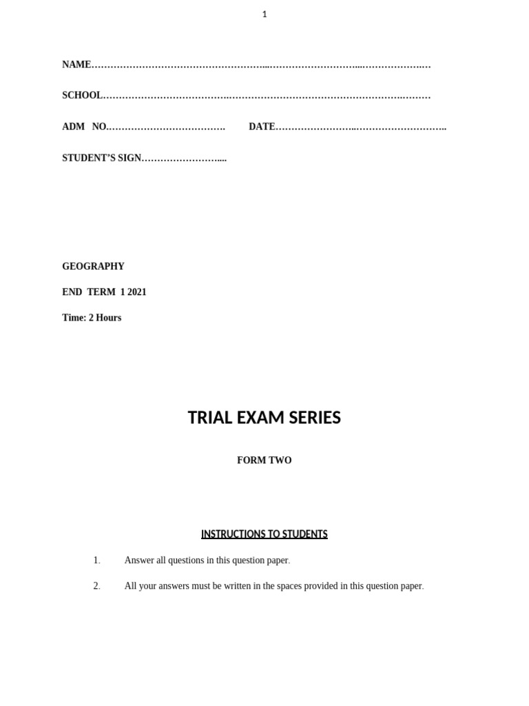 Geography Form 2 End Term 1 Exam 2021 Teacher - Co .Ke | PDF | Rock ...