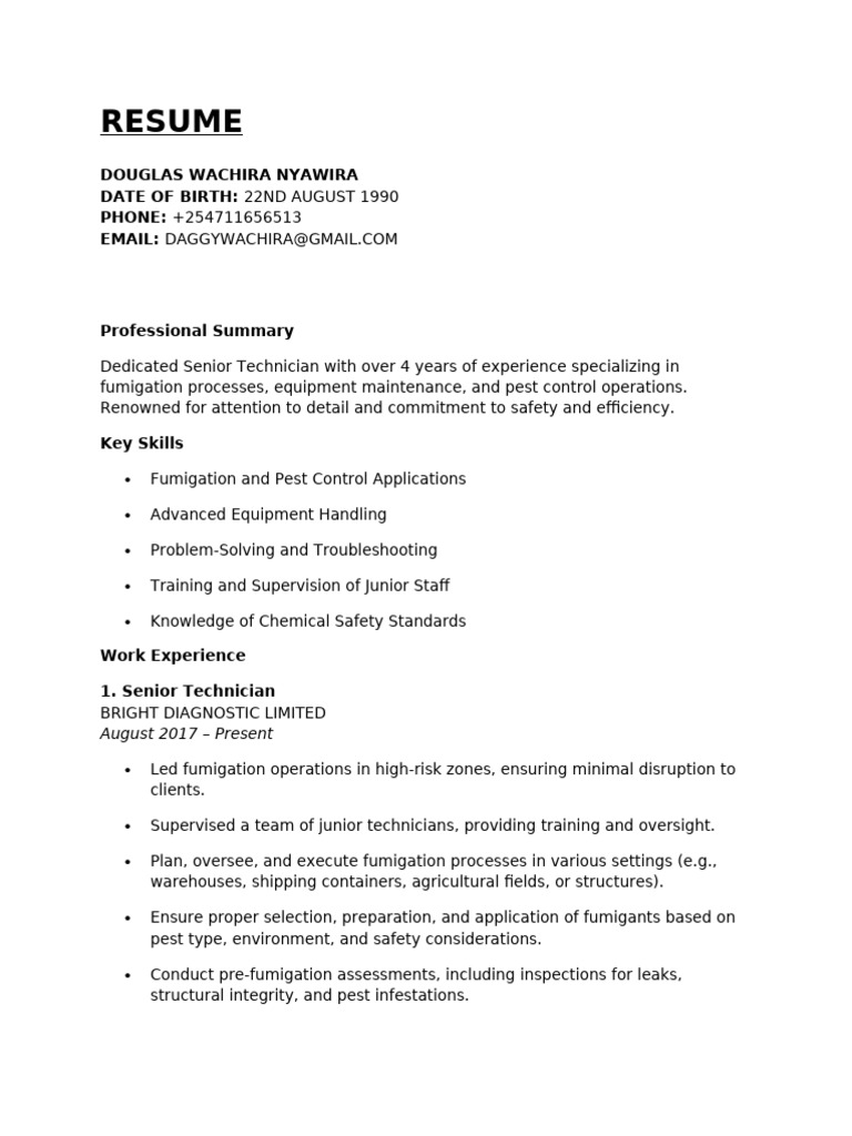 Pest Control Technician Resume Sample | PDF