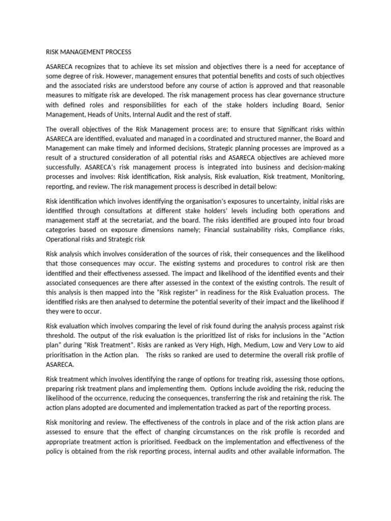 ASARECA Risk Management Project | PDF | Risk | Risk Management