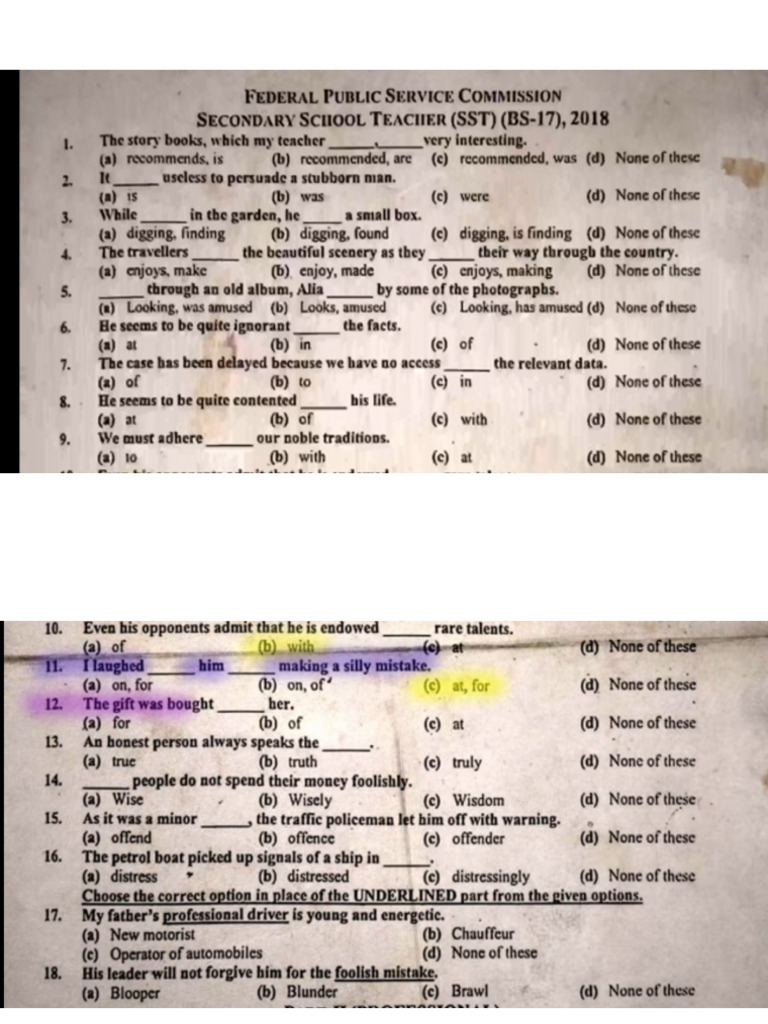 fpsc sst papers | PDF
