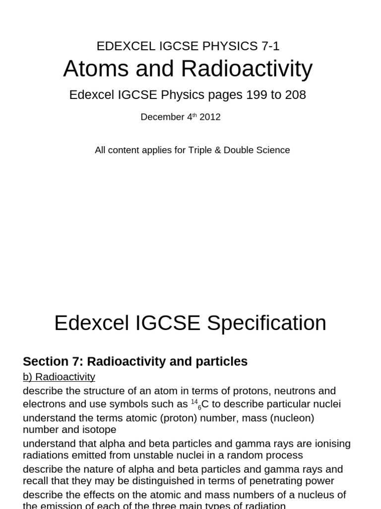 IGCSE 71 Atoms&Radioactivity | PDF | Radioactive Decay | Neutron