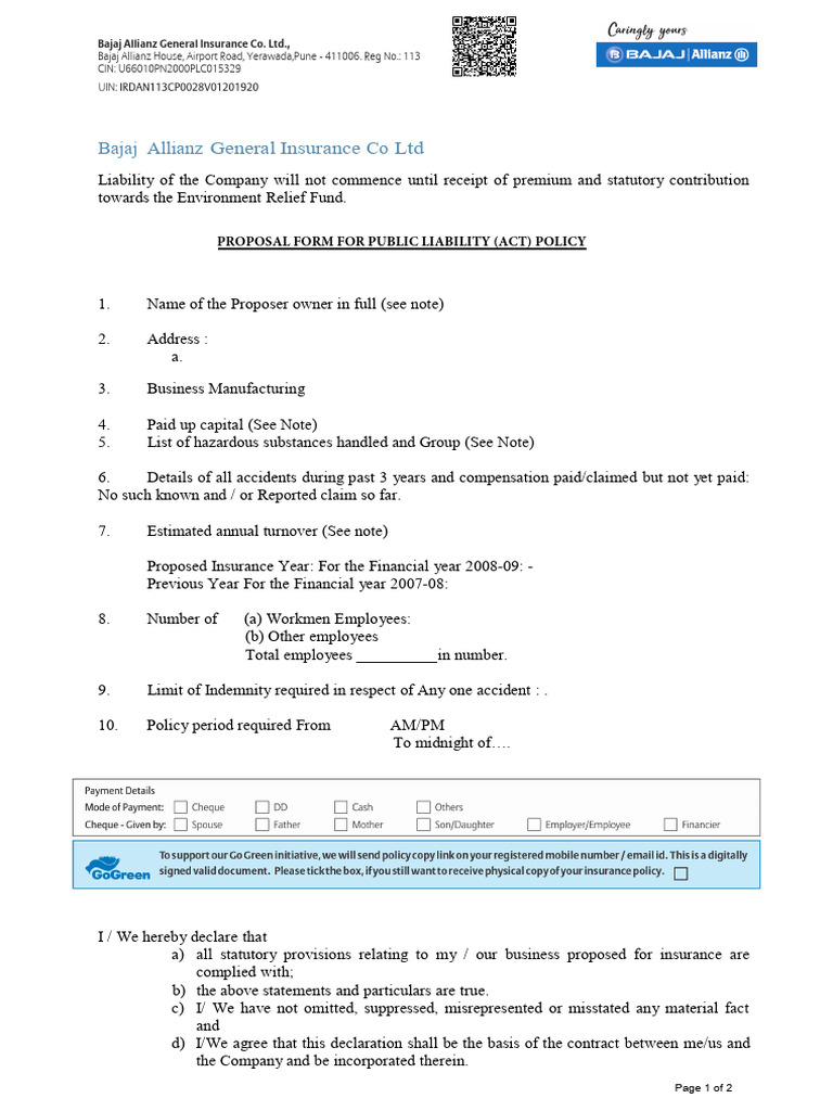 Public Liability Insurance Proposal Form | PDF | Insurance | Economies