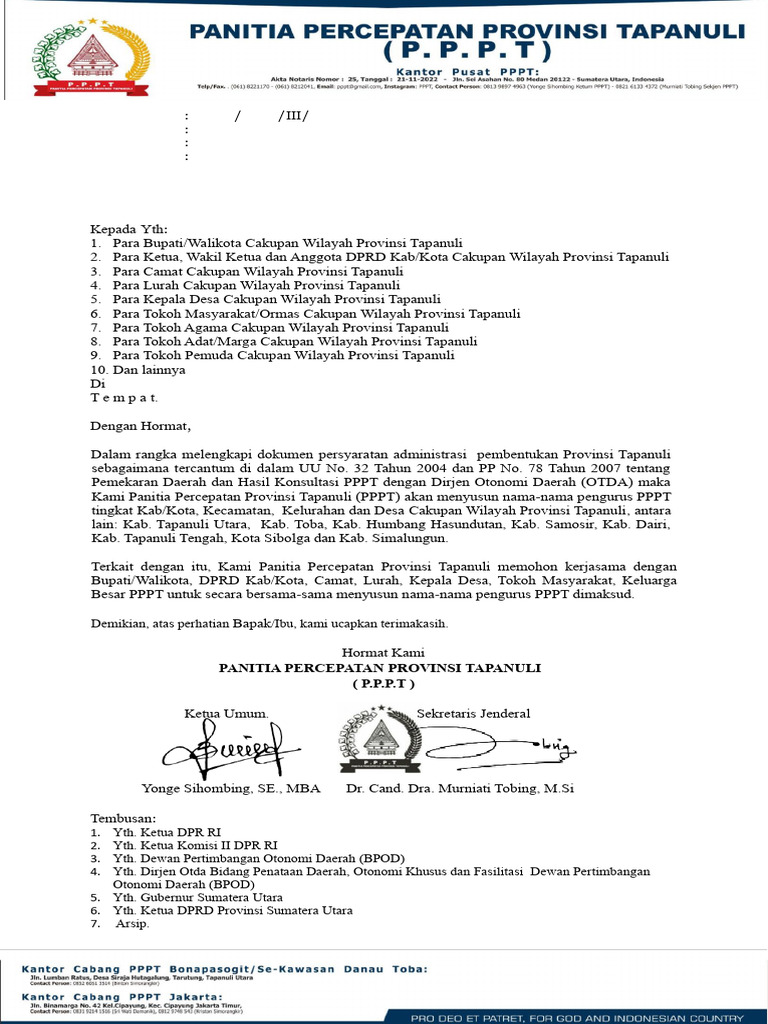 Surat Pembentukan Pengurus PPPT Dan Format Pengurus | PDF