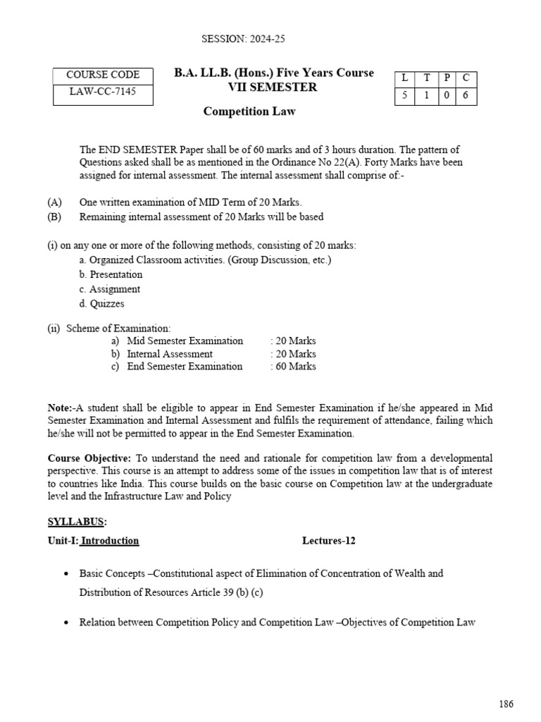 Competition Law Syllabus | PDF | Competition Law | Mergers And Acquisitions