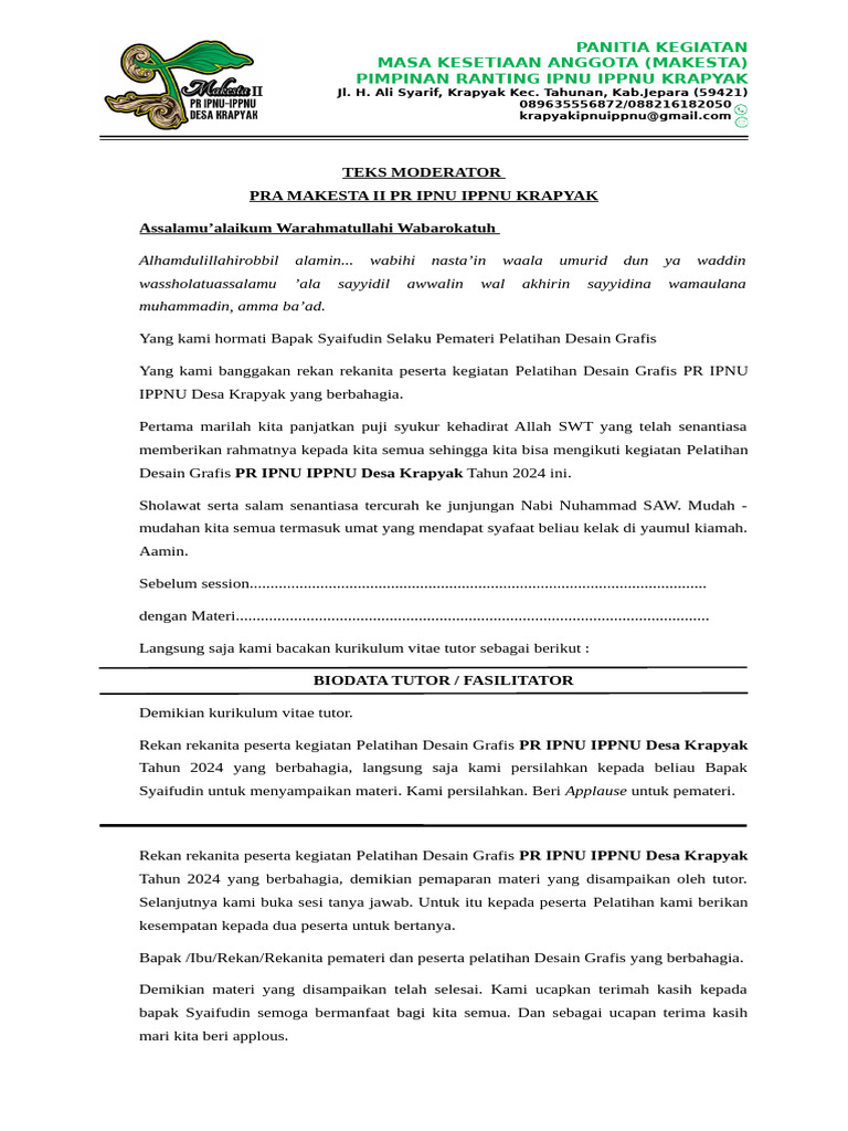 Teks - Moderator - Kegiatan Pelatihan RTL Ii | PDF