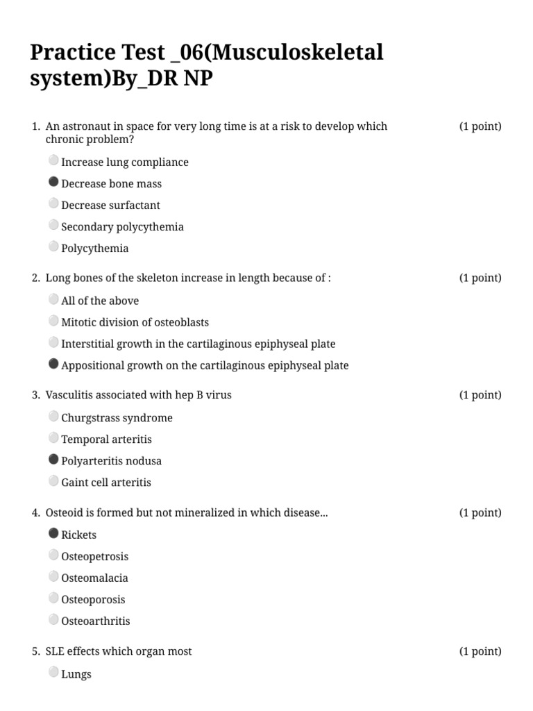 Practice Test 06 Musculoskeletal System By Dr Np Pdf Bone
