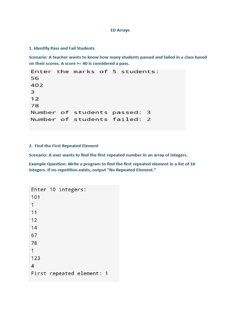 1D Arrays-Scenario based questions and examples | PDF | Computer ... 1D Arrays-Scenario based questions and examples | PDF | Computer ...