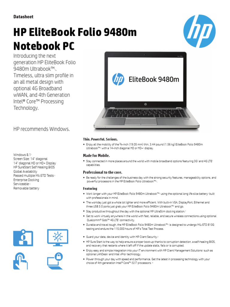 HP EliteBook Folio 9480m Specs | PDF | Laptop | Microsoft Windows