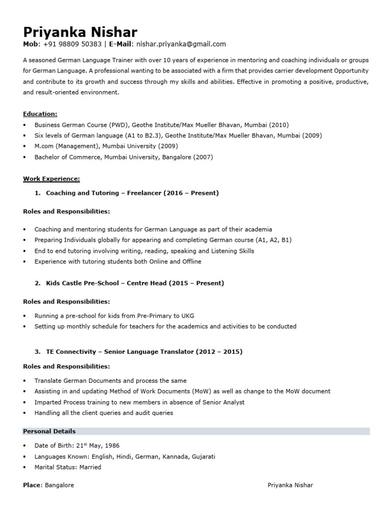 Resume English Priyanka | PDF