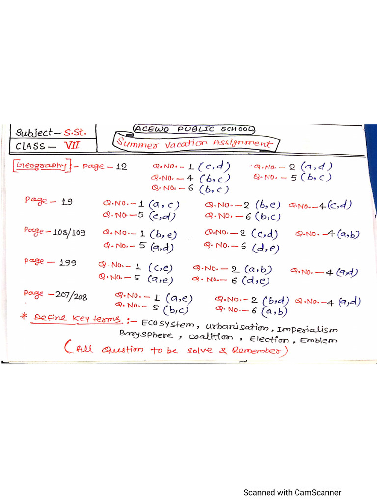 Summer Vacation Assignment Class - 7 | PDF