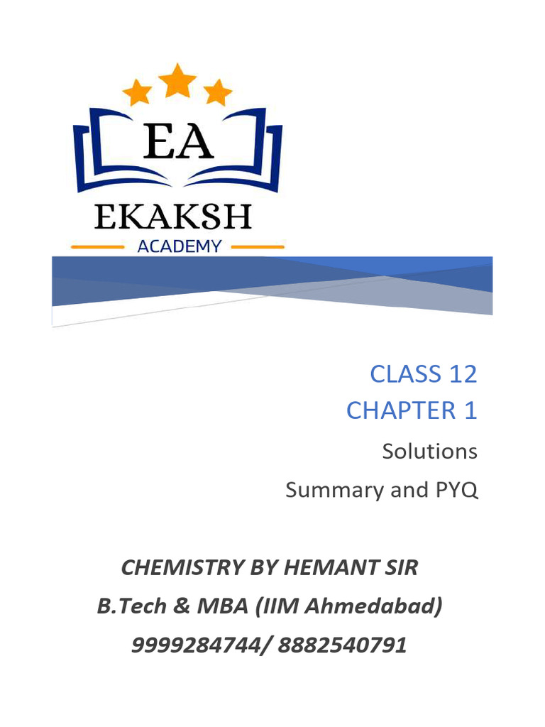 Class 12th Solutions - Revision Summary and PYQ | PDF | Solubility | Mole (Unit)