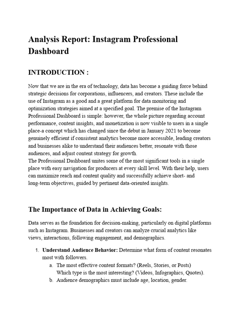 Analysis Report - Instagram Professional Dashboard | PDF | Analytics | Computing