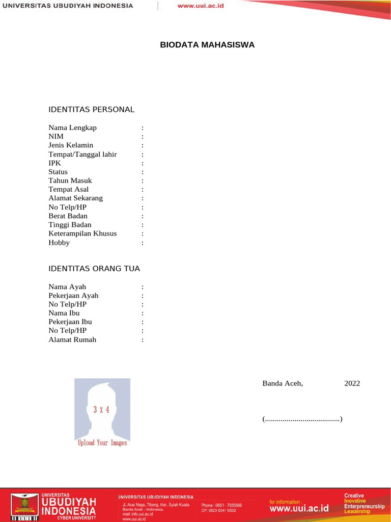 Biodata Mahasiswa | PDF