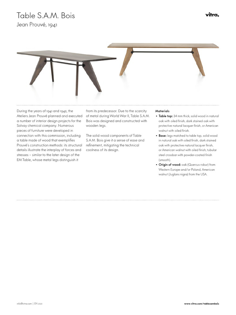 Factsheet Table SAM Bois-EN | PDF | Oak
