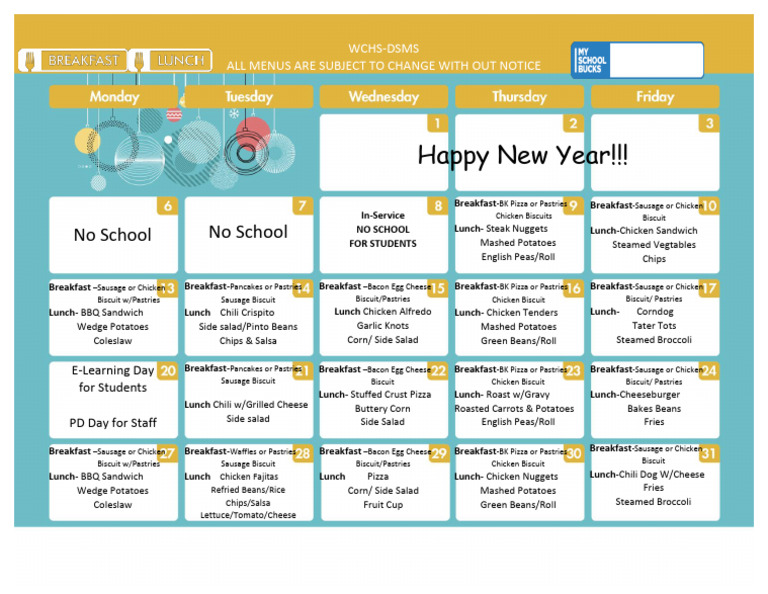 Wchs D Sms January 2025 Menu | PDF | Lunch | Salad
