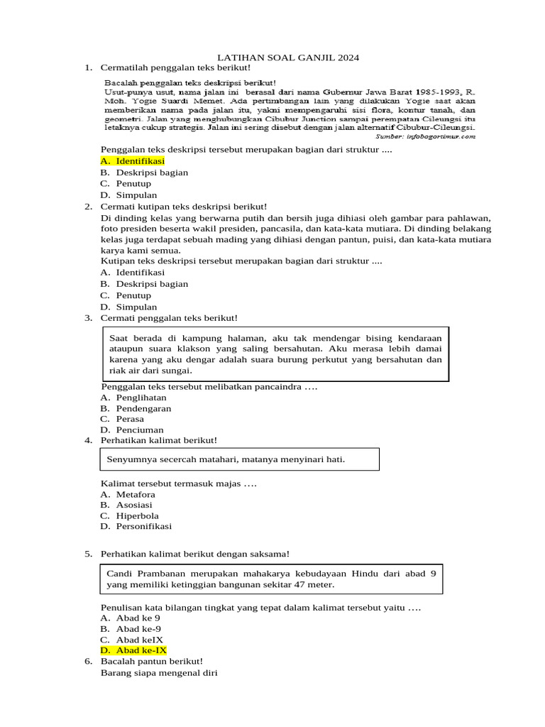 LATIHAN SOAL GANJIL 2024 | PDF