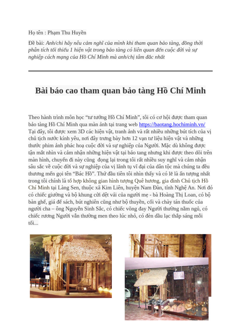 Bao Cao Tham Quan Bao Tang Ho Chi Minh-Tu Tuong Ho Chi Minh | PDF