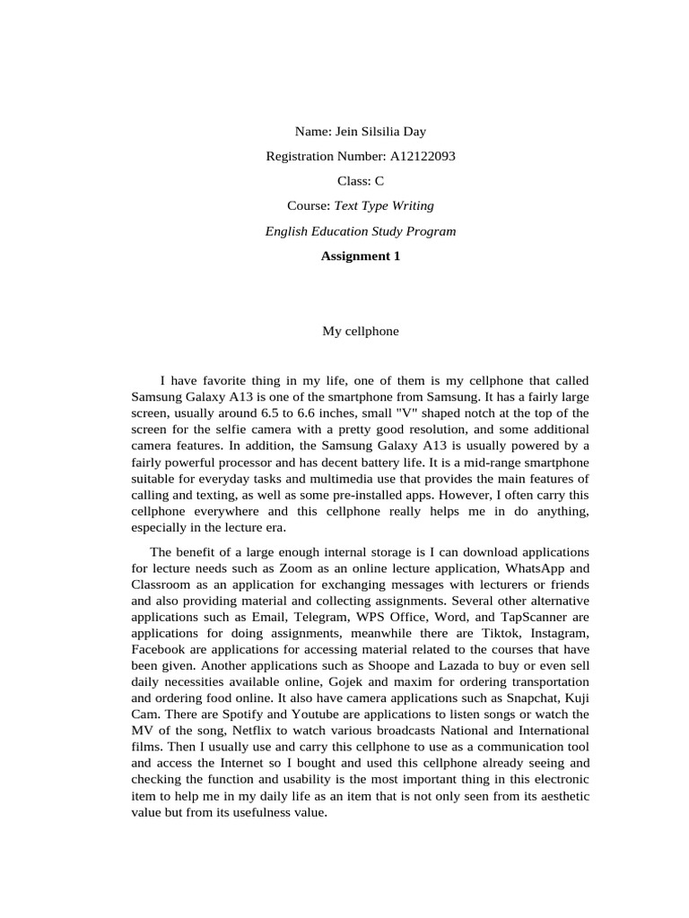 Assignment 1,2,3 Text Type Writing | PDF | Fast Food | Smartphone