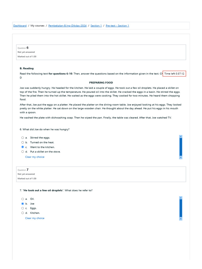 Pre-Test - Section 1 (Page 2 of 4) | PDF | Kitchen | Spoon