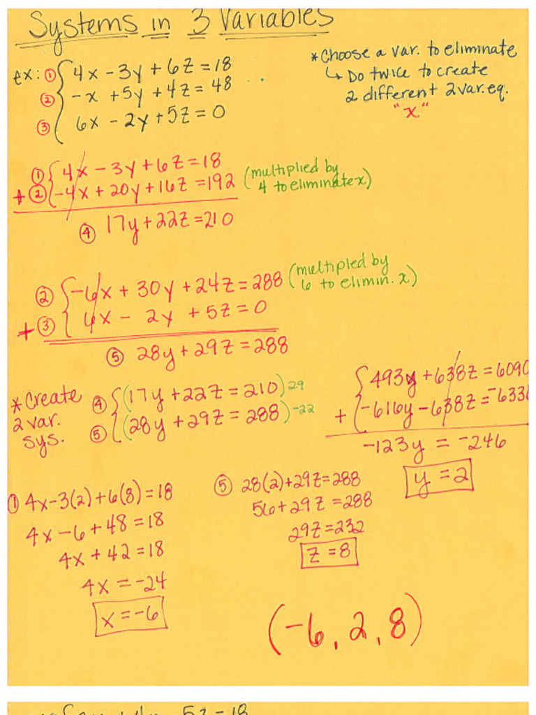 NOTES Three Variable System NOTES 10-11-23 | PDF