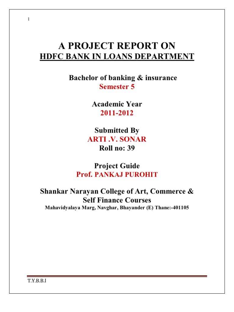 HDFC Bank Project Finance Overview | PDF | Loans | Securities (Finance)
