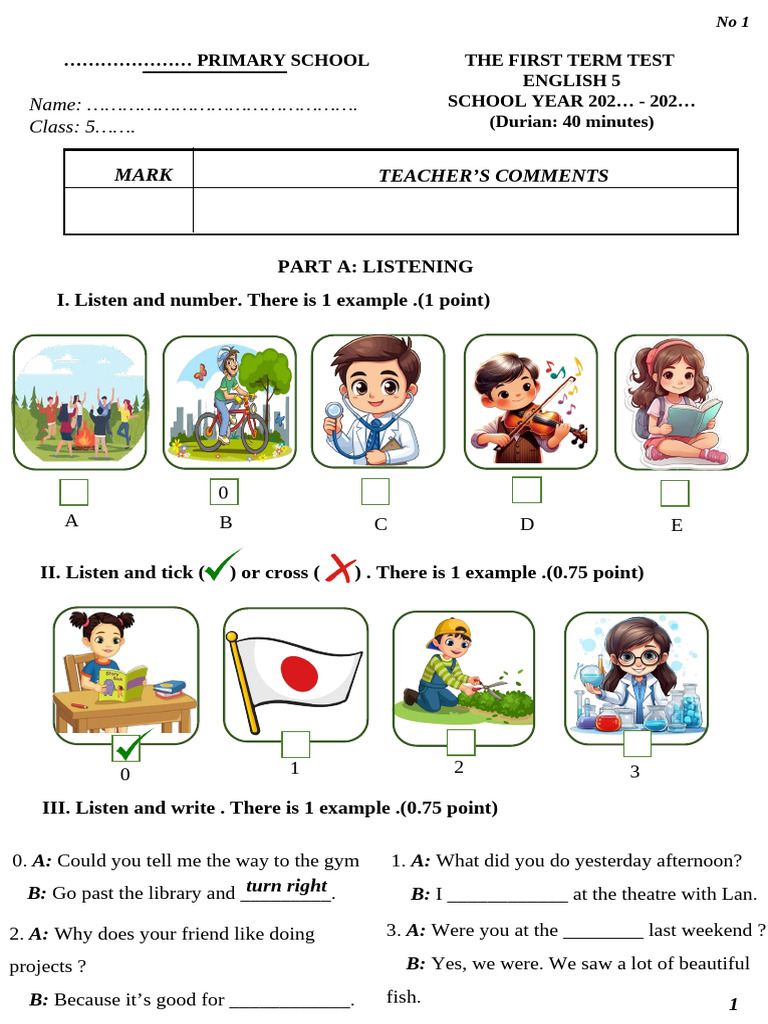 English 5 Midterm Test Global Success | PDF
