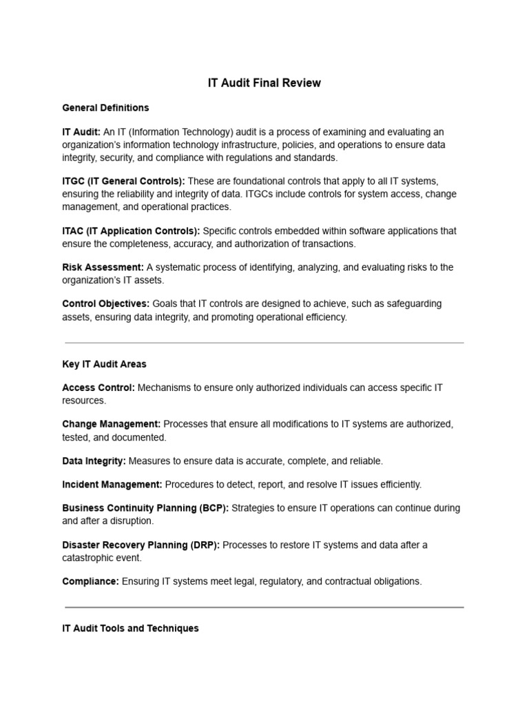 IT Audit Final Review | PDF | Audit | Computer Security