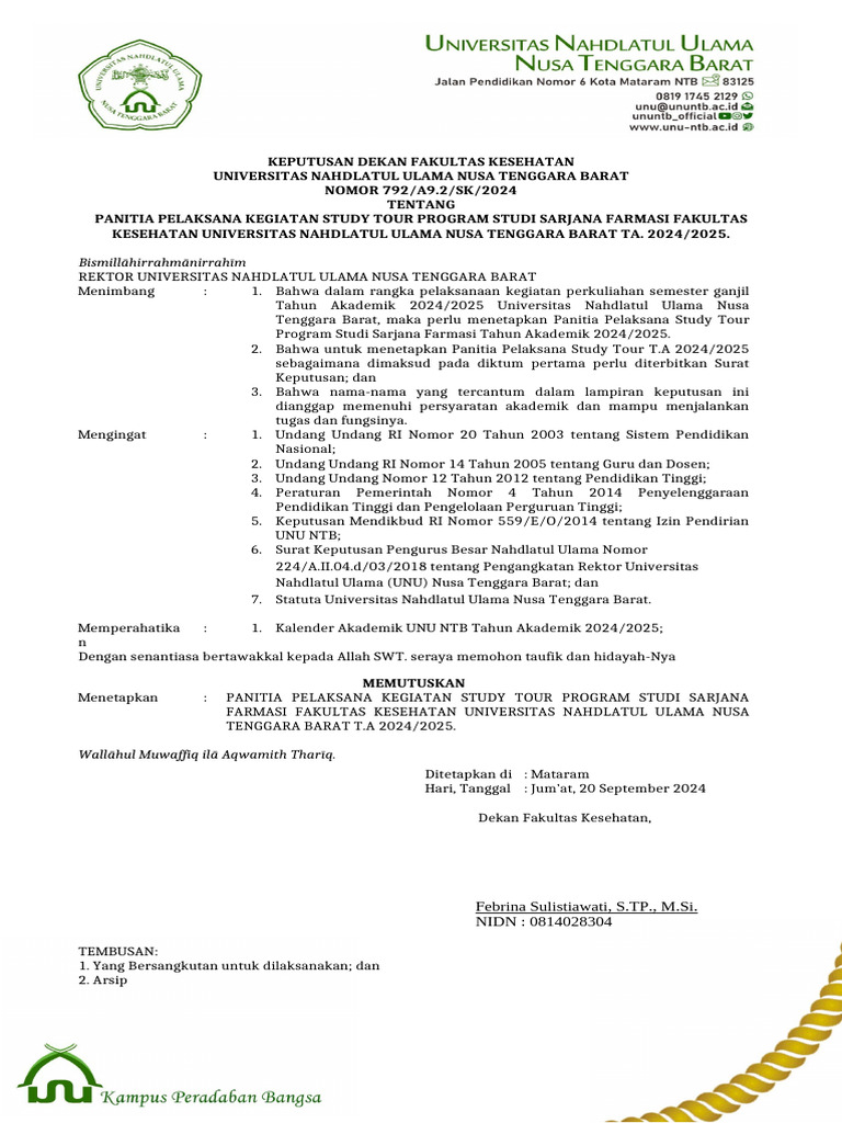 SK Panitia Study Tour Farmasi T.A 2024-2025 | PDF