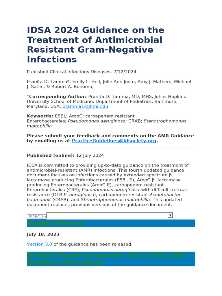 IDSA 2024 Guidance on the Treatment of Antimicrobial Resistant Gram ...