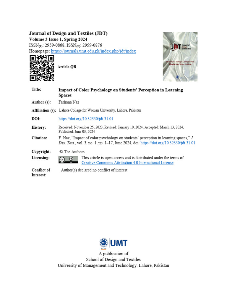 Impact of Color Psychology On Students' Perception in Learning Spaces ...