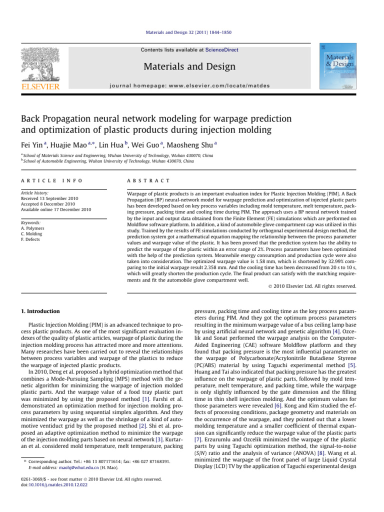 Back Propagation Neural Network Modeling For Warpage Prediction Fei Yin Pdf Artificial