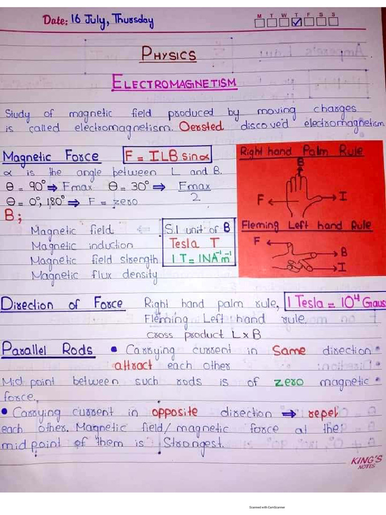 Physics ELECTROMAGNETISM Notes | PDF