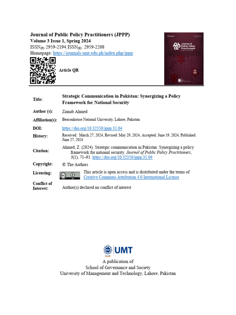 Strategic Communication in Pakistan: Synergizing A Policy Framework For ...