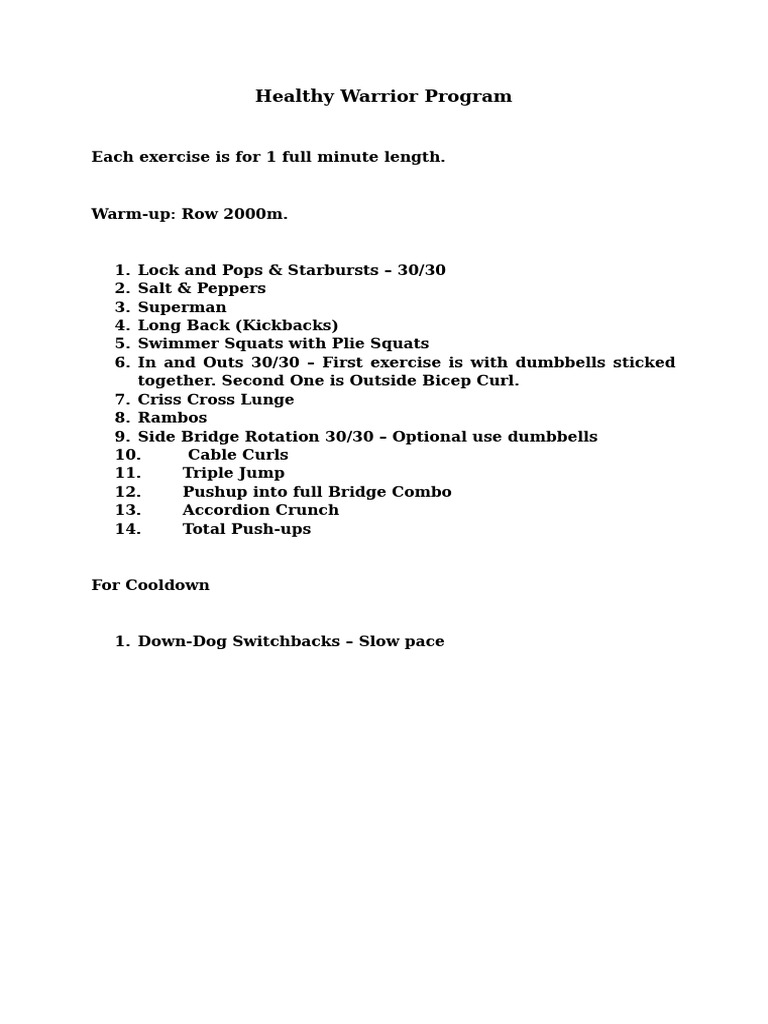 30-Day Healthy Warrior Workout Plan | PDF