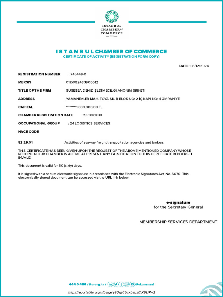 SuseSea Deniz İşletmeciliği Certificate | PDF
