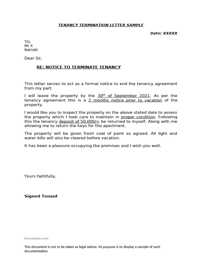 Tenancy Termination Notice Sample | PDF